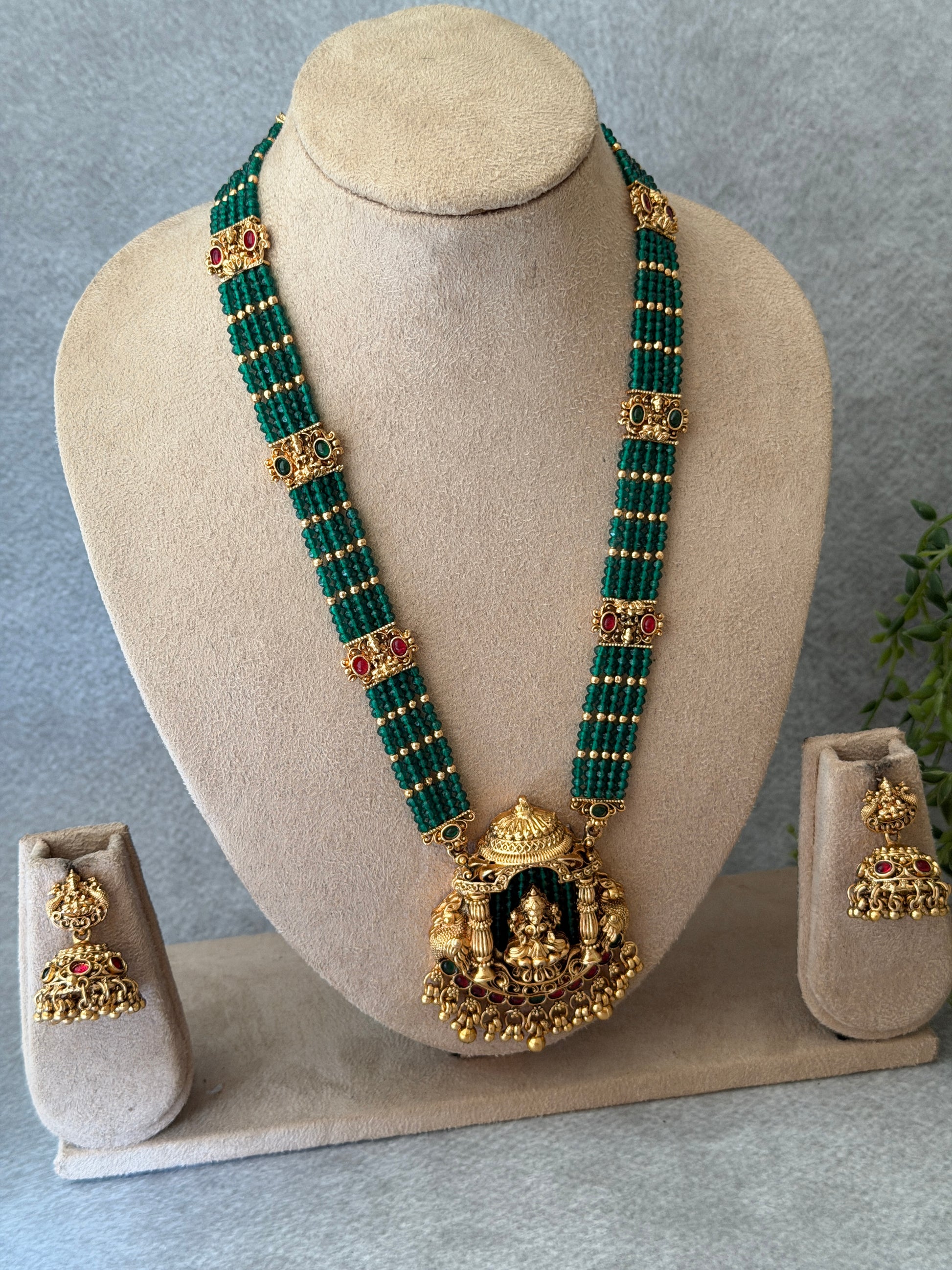 Emerald Crystal Bead Lakshmi Haaram – Ohbyozy